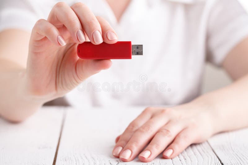 Female Hold Flash Drive in Hand on White Table Stock Photo - Image of ...