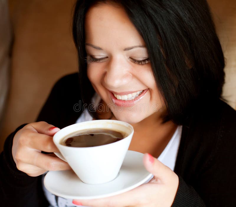 Female Holding a Mug of Coffee Stock Image - Image of morning, brunette ...