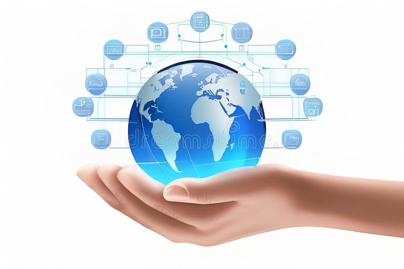 Holding the Technology World Stock Illustration - Illustration of hand ...