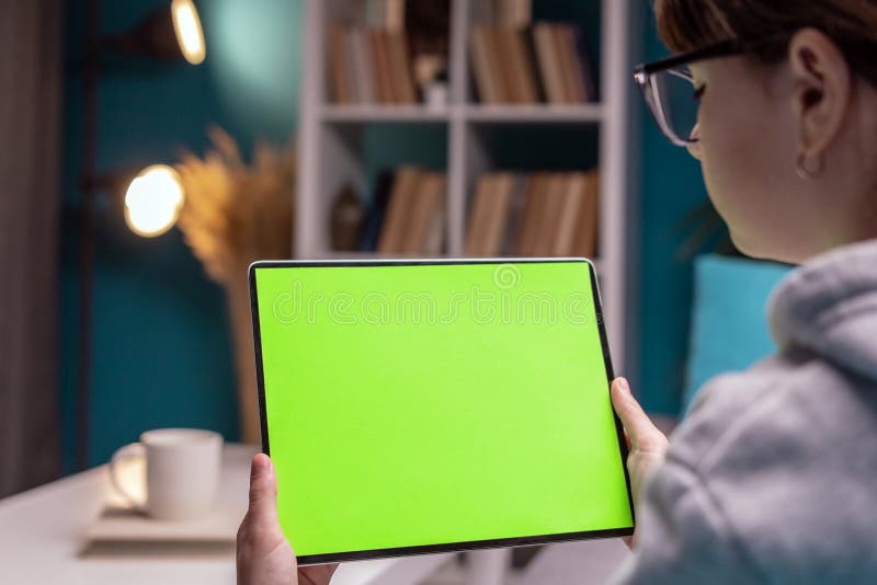 Female Holding Vertical Tablet Stock Photo - Image of reading, internet ...