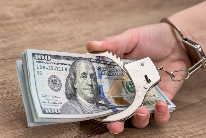 Female Holds Money Dollars in Handcuffed Stock Image - Image of ...