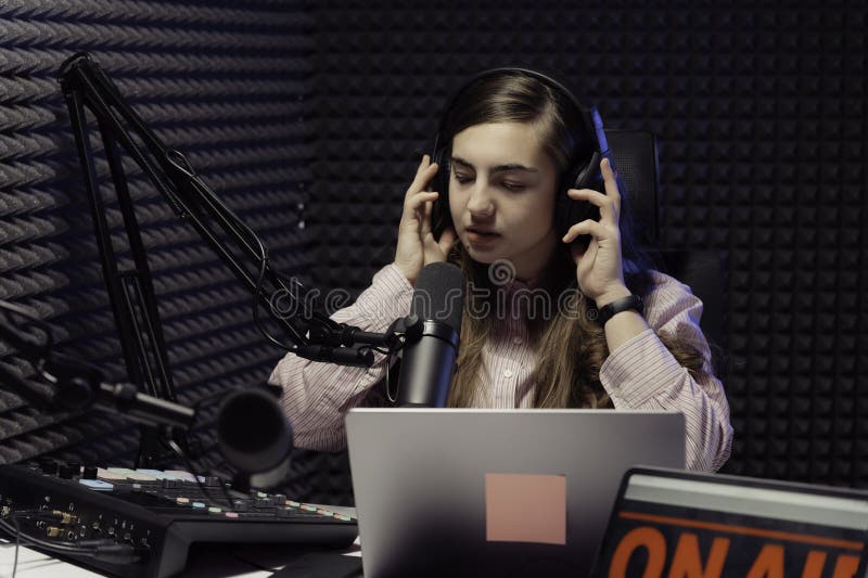 Female Host Broadcasting Radio Program Stock Image - Image of audio ...