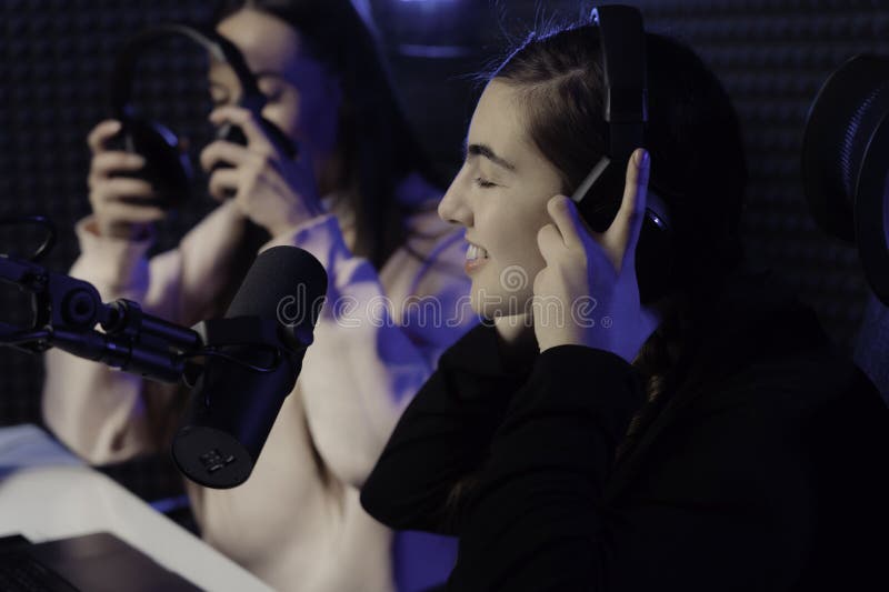 Female Host Broadcasting Radio Program Stock Image - Image of media ...