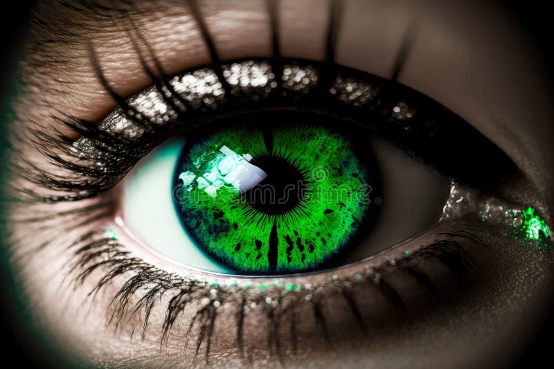Female Human Eye Circled with Bright Green Shadows Stock Photo - Image ...