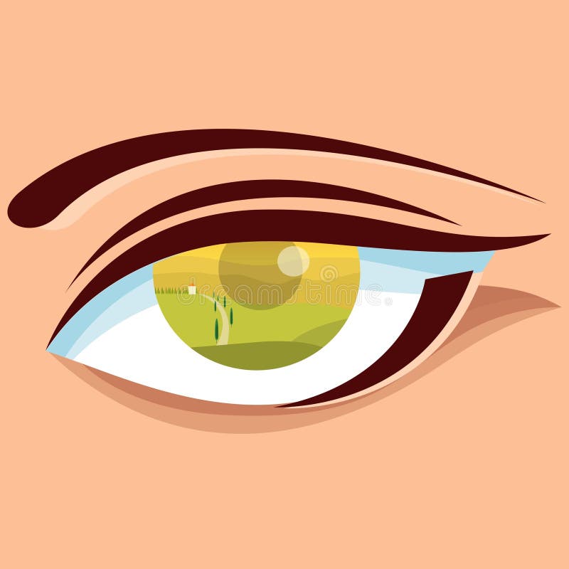 Female Human Eye with Countryside Landscape Reflected in it Stock ...