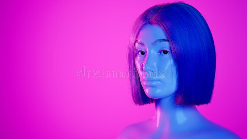 Female Hyper-realistic Robot or Cyborg in Studio with Neon Light ...