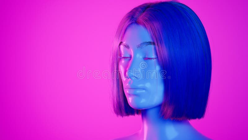 Female Hyper-realistic Robot or Cyborg in Studio with Neon Light ...