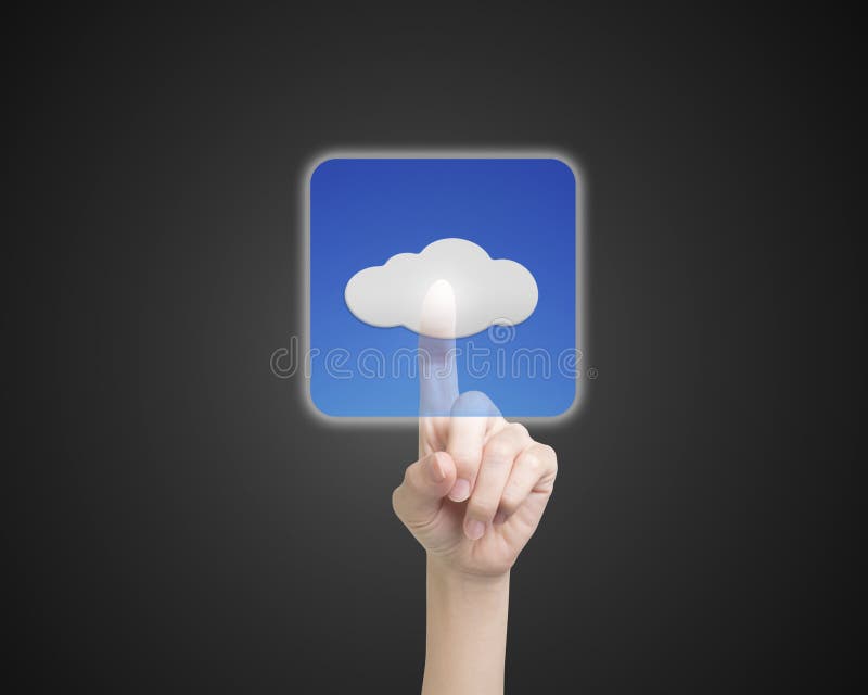 Female Index Finger Touching Cloud Icon Button Stock Image - Image of ...