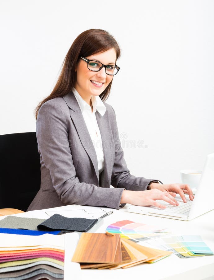 Female Interior Designer at Her Desk Stock Image - Image of vertical ...