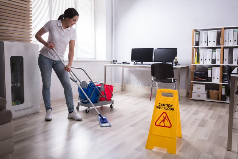 Female Janitor Cleaning Office Stock Photo - Image of maintenance ...