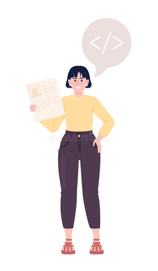 Female Job Applicant with Programming Experience Semi Flat Color Vector ...