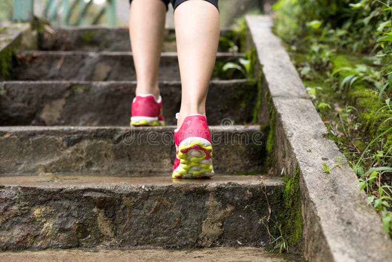 Female Jogging Up the Stairs on Step in the Park Outside Stock Image ...