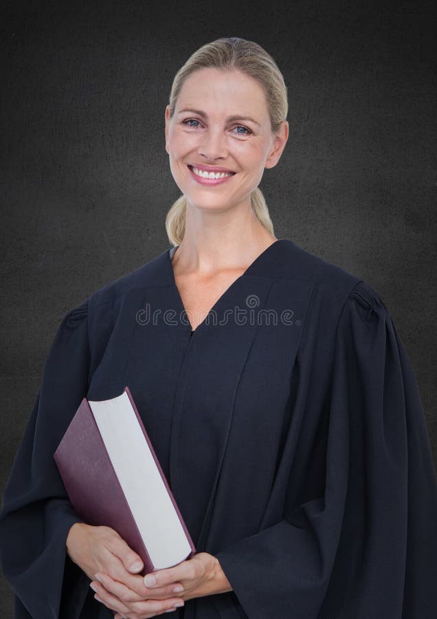 Female Judge with Book Against Grey Wall Stock Photo - Image of frame ...