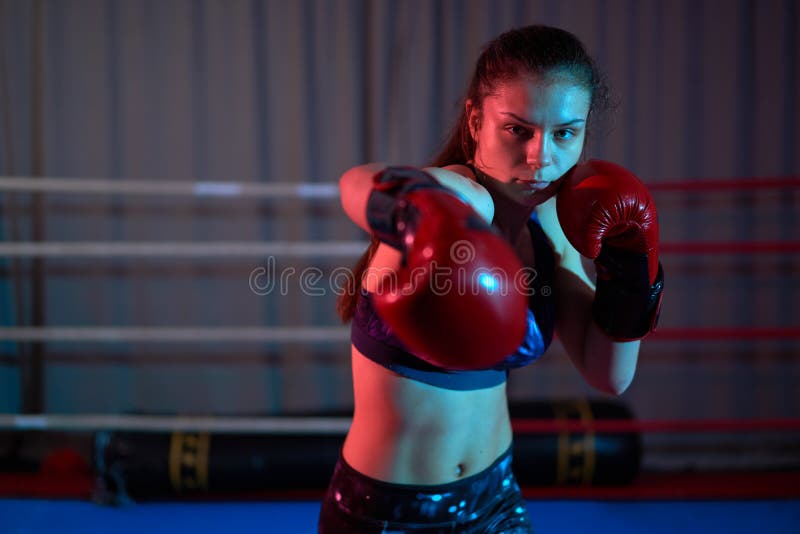 Female kickboxer training stock photo. Image of boxing - 173720662