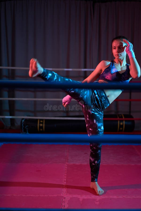 Female kickboxer training stock photo. Image of activity - 173721388