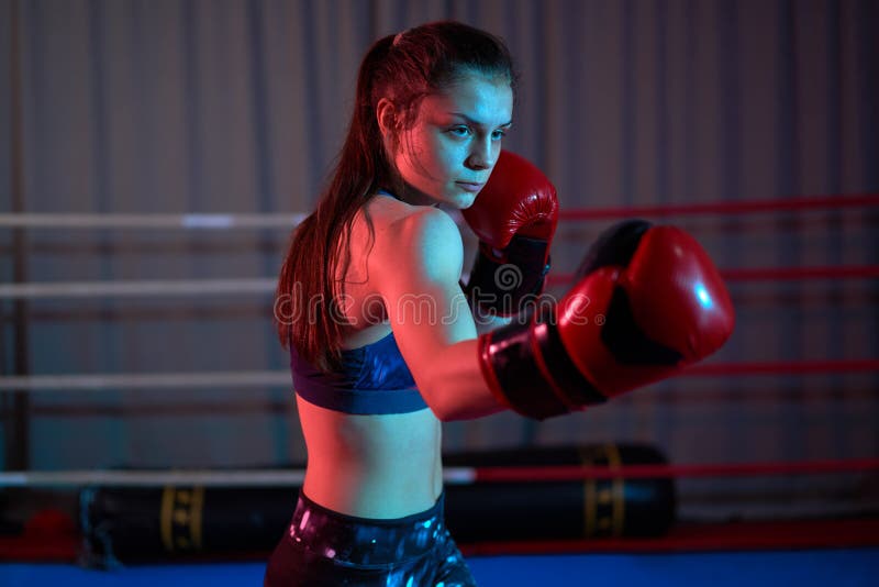 Female kickboxer training stock image. Image of combat - 173721251