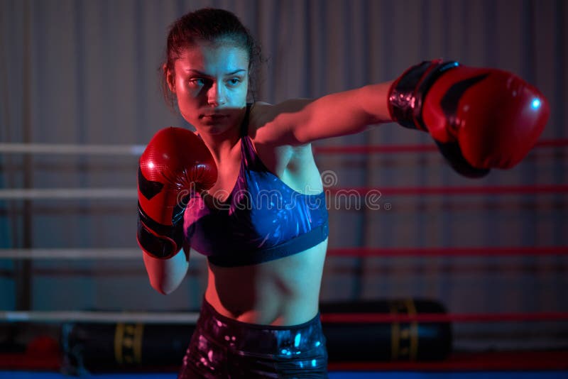 Female kickboxer training stock photo. Image of fighter - 173721420