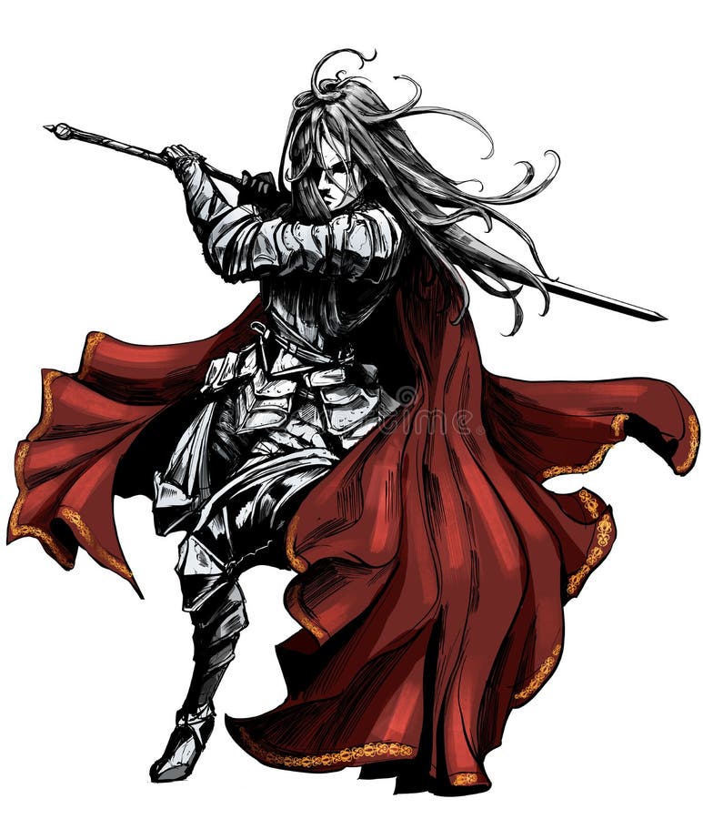 Female Knight with Sword Attacks Stock Illustration - Illustration of ...
