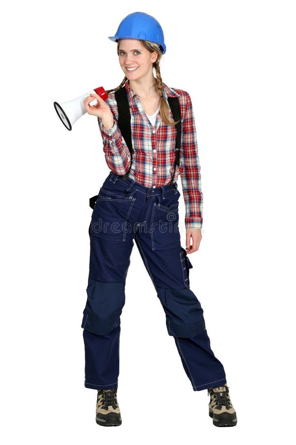 Female laborer stock image. Image of adult, loudspeaker - 28191705