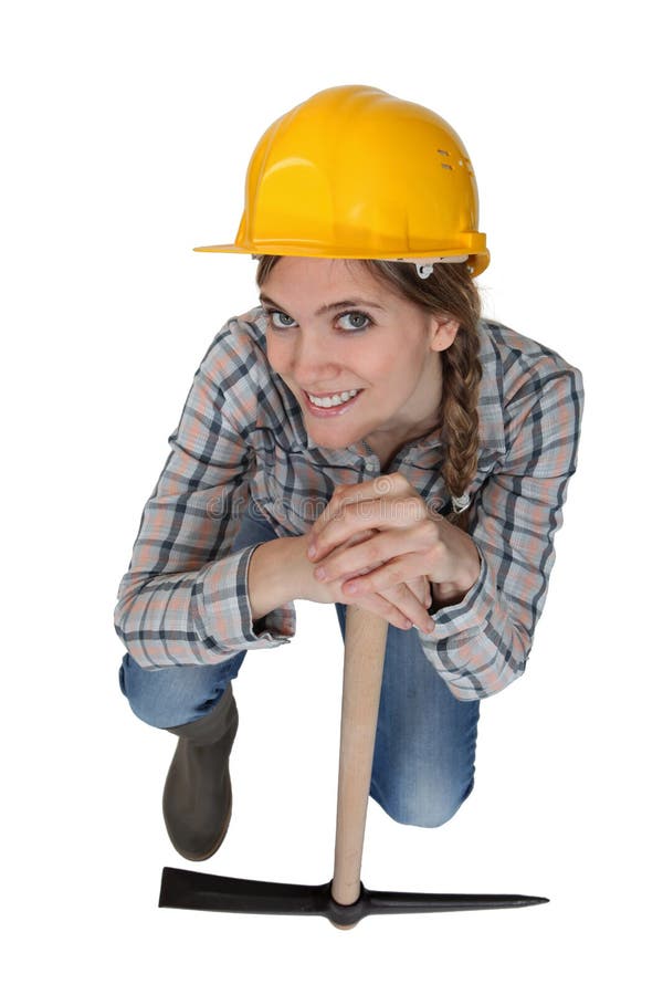 Female laborer posing stock photo. Image of happy, yellow - 29387368