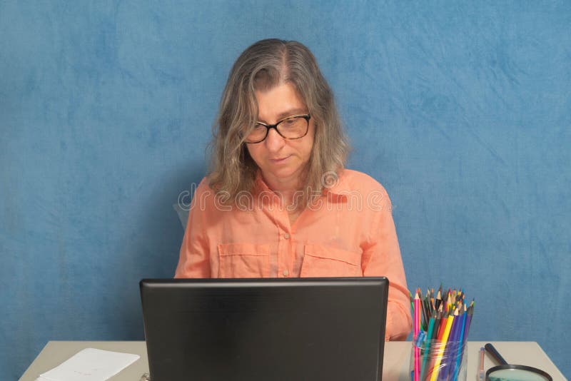 Female with Laptop Computer Working from Home or Office Stock Image ...
