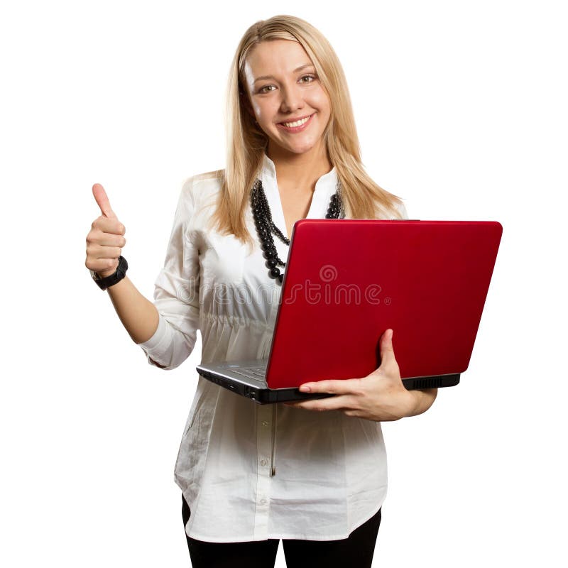 Female with Laptop Shows Well Done Stock Image - Image of creativity ...