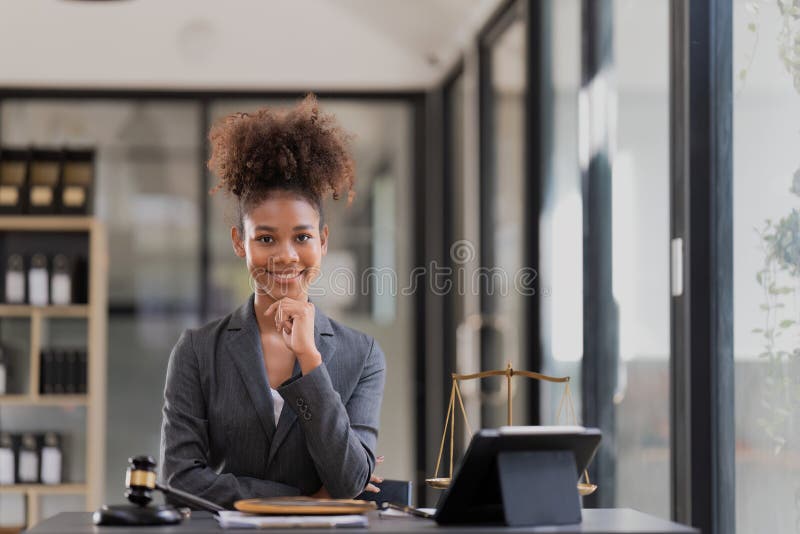 Female Lawyer Sitting at Workplace in Office Stock Image - Image of ...