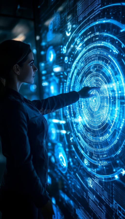 Female Leader Navigating Digital Interface, Representing Data-Driven ...