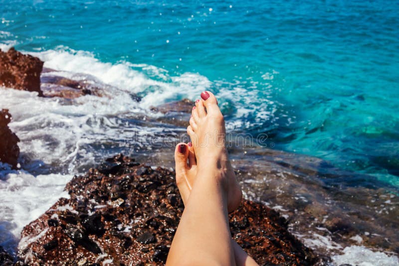 Female Legs Covered with a Splash of a Sea Wave Stock Image - Image of ...