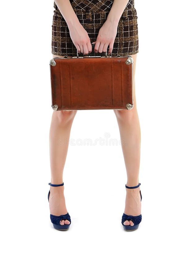 Female Legs with Hands Holding Vintage Case Stock Image - Image of ...