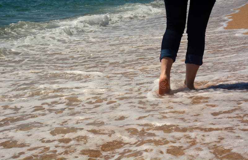Female Legs Moving Forward Along the Seashore Stock Photo - Image of ...