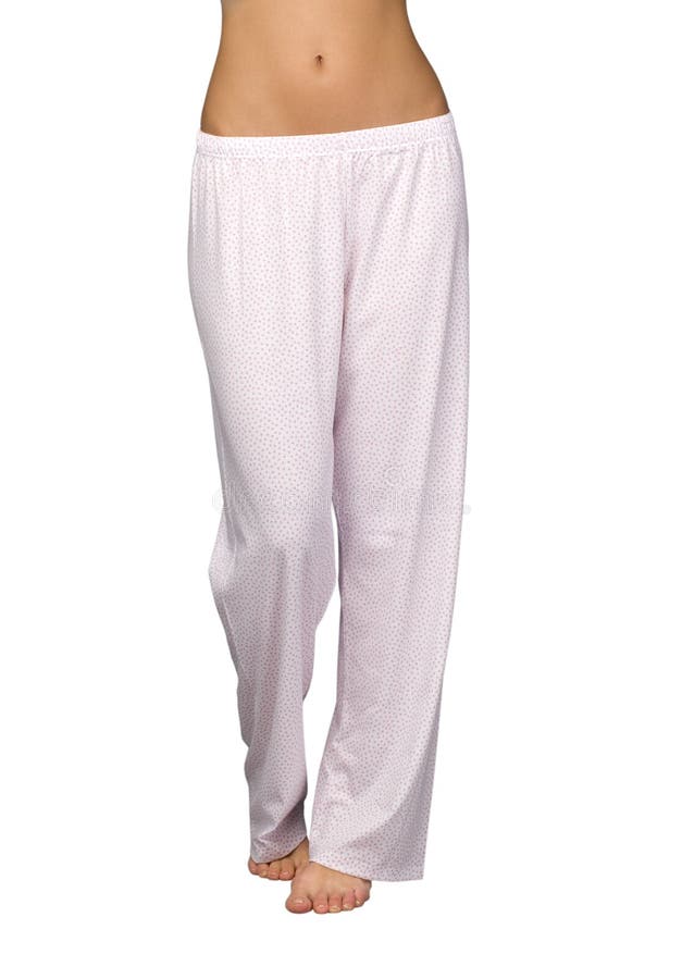 Female Legs in Pajama Pants Isolated on White Stock Image - Image of ...