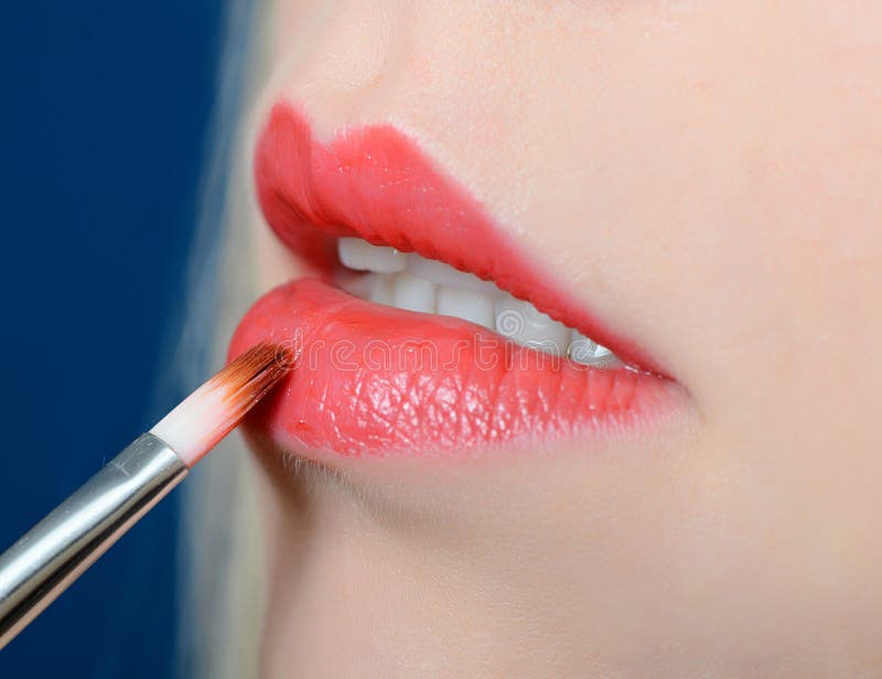 Female Lips Closeup with Sweet Cherry Stock Photo - Image of bright ...