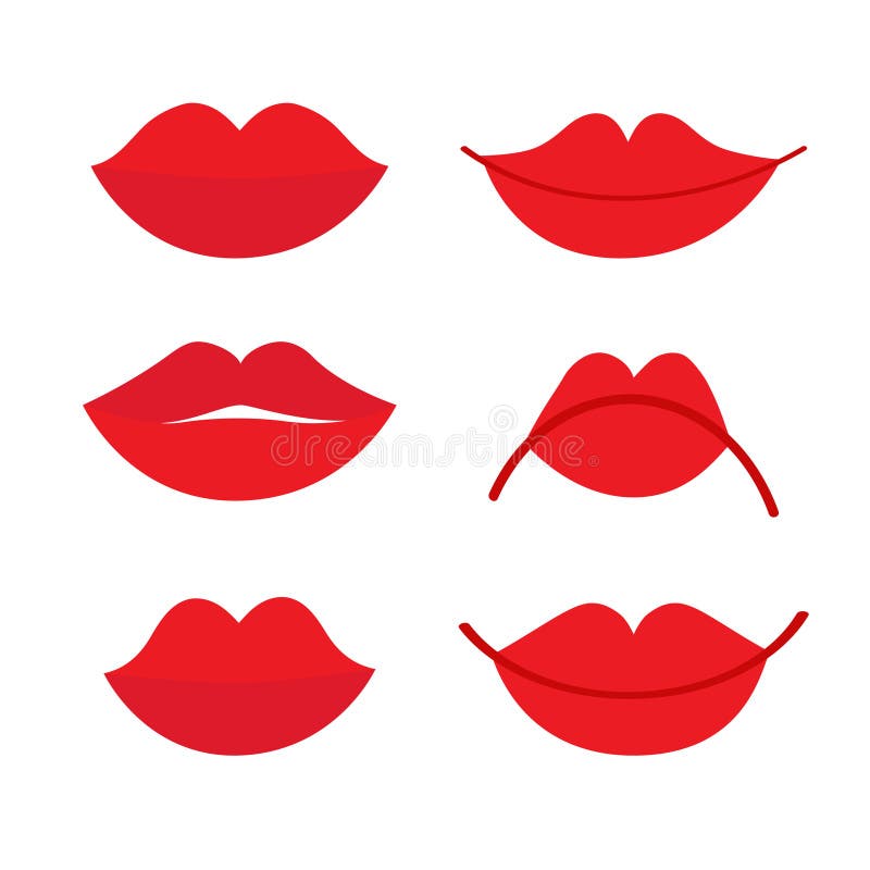 Female Lips Icon Set Red Lipstick Makeup Lip Collection Woman Girl
