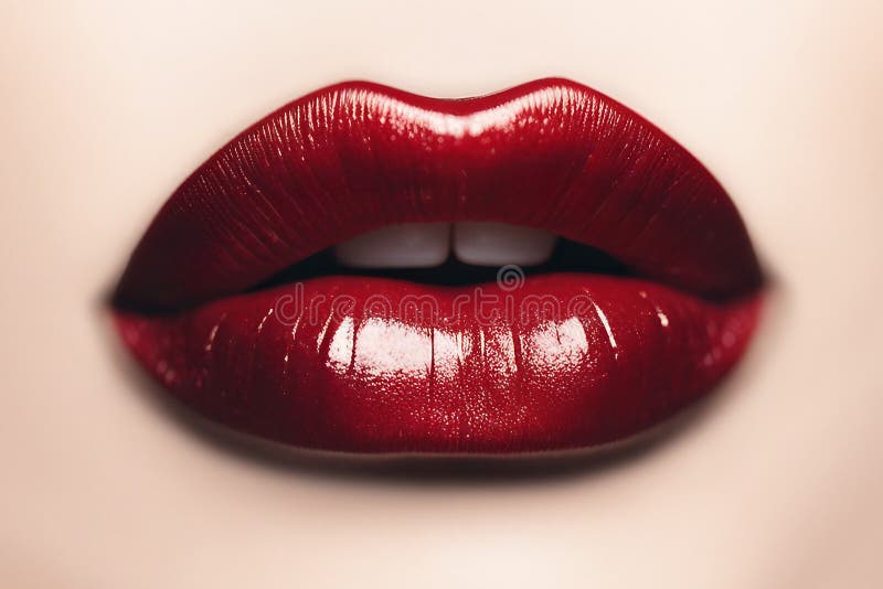 Female Lips. Lipstick on Lips. Lip Gloss Close-up. Selective Focus. AI ...