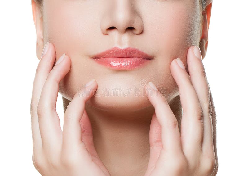 Female Lips and Manicured Hands Closeup Isolated Stock Photo - Image of ...