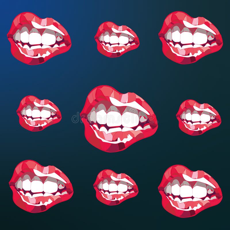 Female Lips with Teeth in a Grin on a Blue Background Stock Photo ...