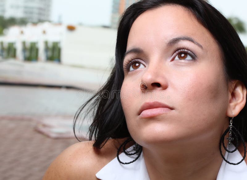 Female Looking at a Light Above Stock Image - Image of cute, pretty ...