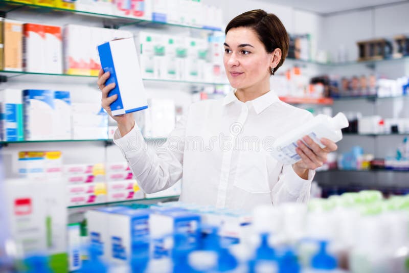 Female Looking for Products of Body Care Stock Photo - Image of lotions ...