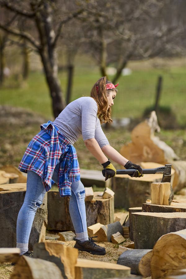 Female Lumber Breaks Beech Logs Stock Image - Image of lumberjack ...