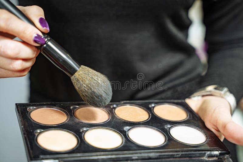Female Makeup Artist with Cosmetics at Work Close-up Stock Image ...