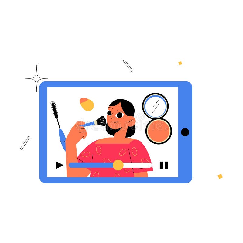 Female Makeup Artist Filming a Beauty Tutorial on a Tablet in Flat ...