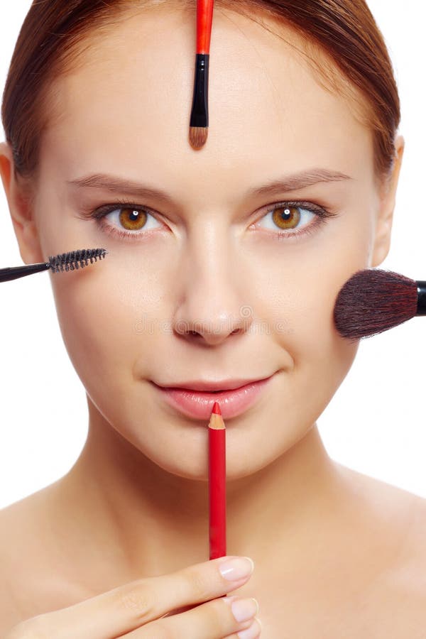 Female with makeup tools stock photo. Image of lips, gorgeous - 25939726