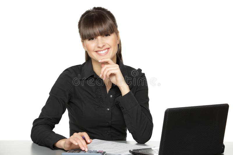 Female making calculations stock image. Image of boss - 23759959