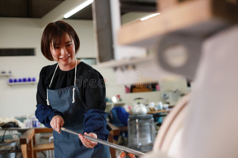 Female Making a Glass Container Stock Photo - Image of indoors ...