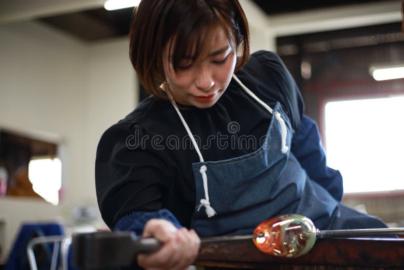 Female Making a Glass Container Stock Photo - Image of crafts, face ...