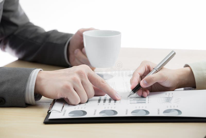 Female and Male Hands Pointing at Business Stock Image - Image of ...
