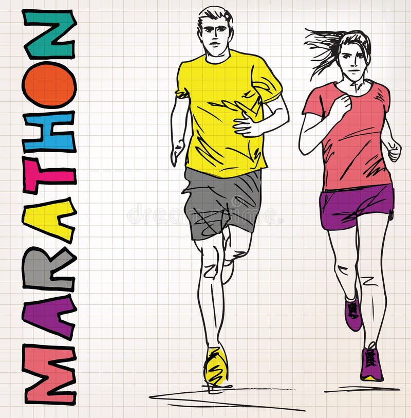 Female and Male Runner Sketch Illustration Stock Vector - Illustration ...