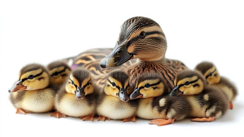 Female Mallard Duck with Eight Ducklings Stock Illustration ...