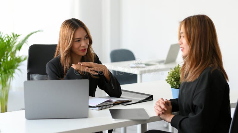 Female Manager Interviews Her Work Candidate in the Office Stock Photo ...